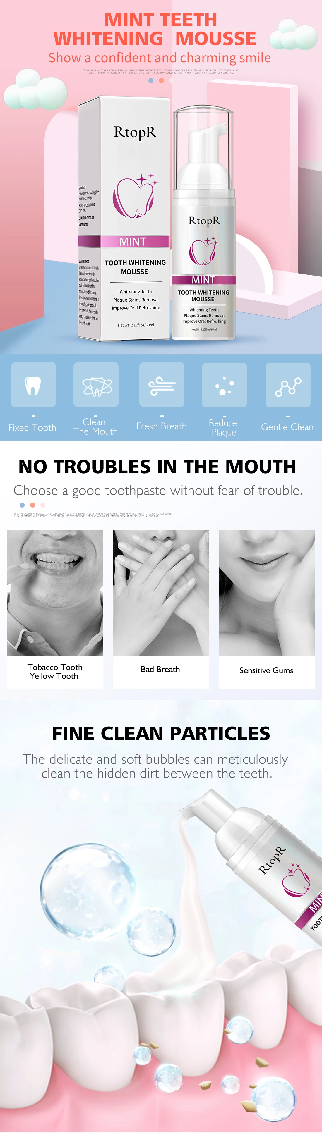 Rtopr Teeth Cleansing Whitening Mousse - Dazzle White