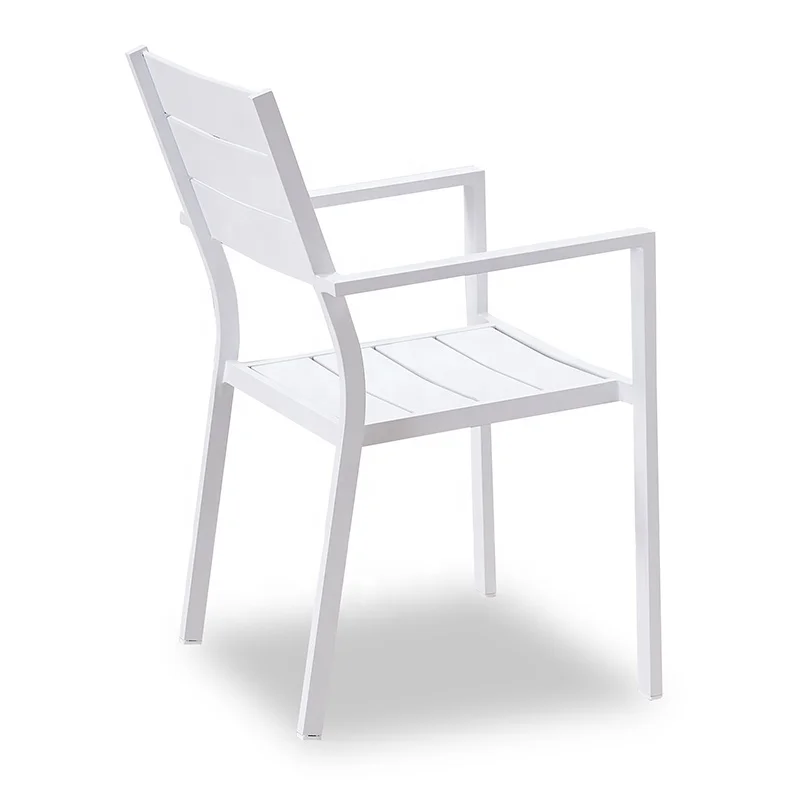 White Stackable Patio Garden Furniture Outdoor Aluminum Cafe Slatted ...