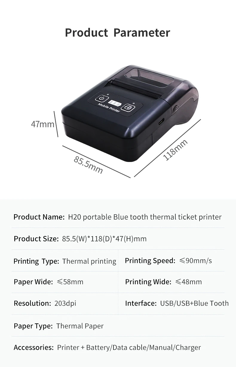 Portable 58mm Mini Wireless Pos Receipt Printer 2" - Buy 58mm Printer,2 ...