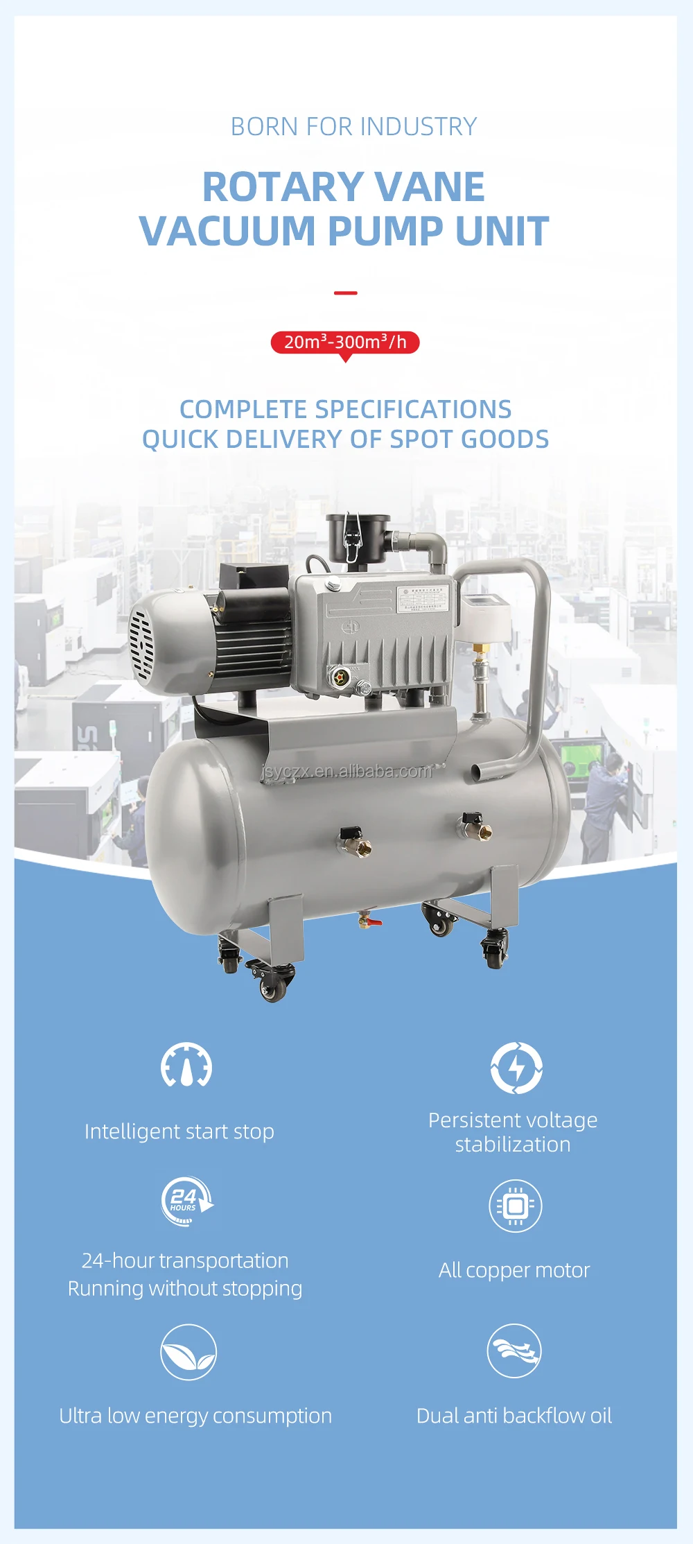 20m3/h 100kpa 220V 900W Rotary Vane Vacuum Pump Set by YCZX