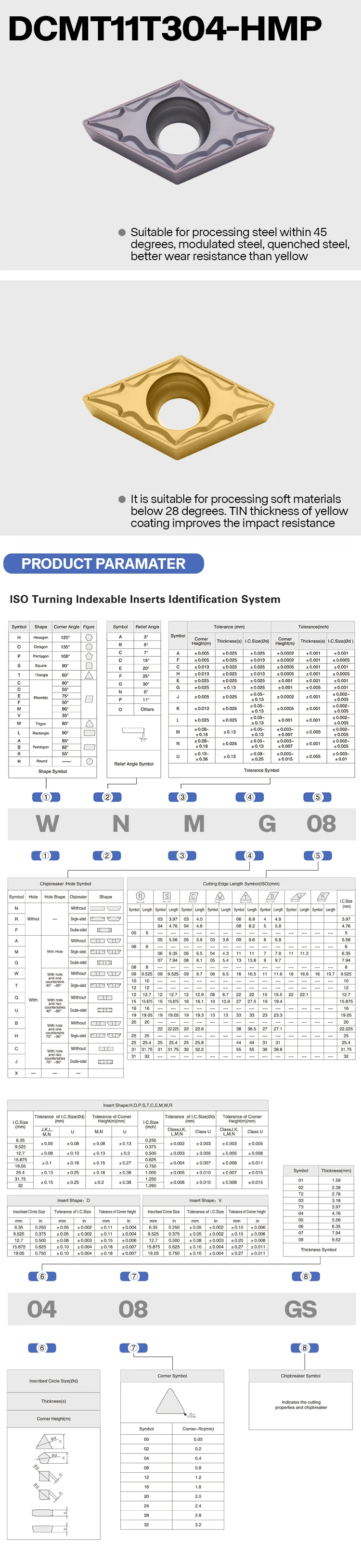 Inner Hole Insert Dcmt11t304 Hmp Processing Of Mild Steel Below 48 Degrees,Yellow Coating Tin ...
