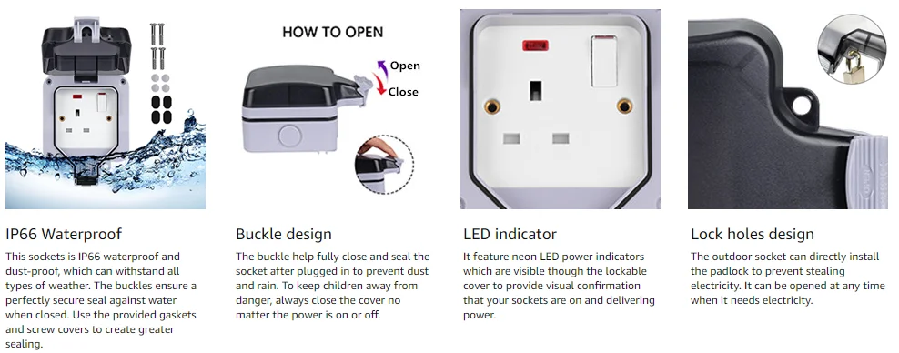 Electrical Double Weatherproof Outdoor Switched Power Socket IP66 Rated ...
