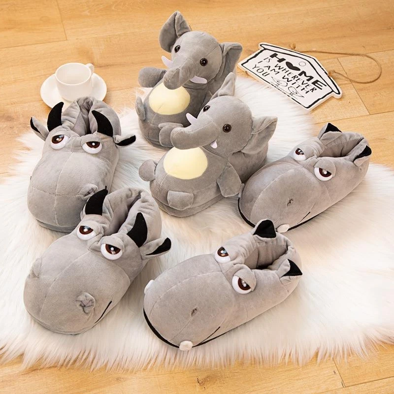 Home Unisex Warm Cartoon Animal Indoor Plush Adults Hippo Elephant ...