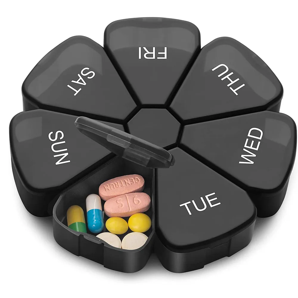 Black Weekly Pill Box 7 Days Medicine Boxes Medicine Organizer Case ...