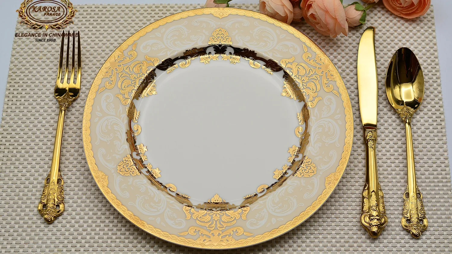 Golden Plates Sets Dinnerware High Embossed Gold Design Ceramic Plate ...
