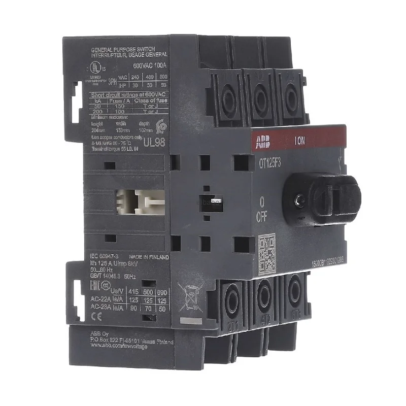 Brand New Ab-b Ot125f3 Switch-disconnector 3 Pole Din Rail Non Fused Isolator Switch 125a ...