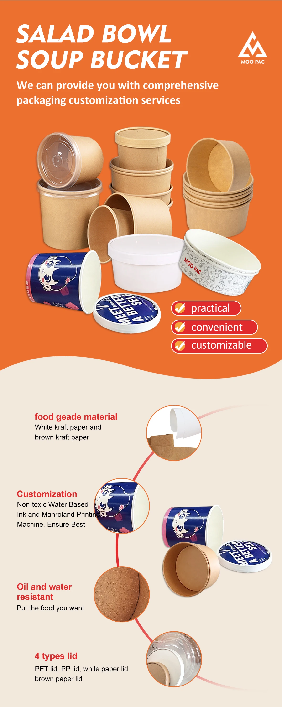 Disposable Recyclable Kraft Paper Bowls for Party & Take Away