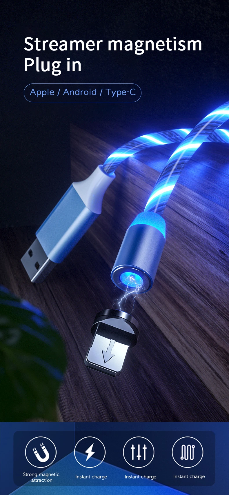 Led Streamer Magnetic Mobile Phone Fast Charging Usb Data Charging ...