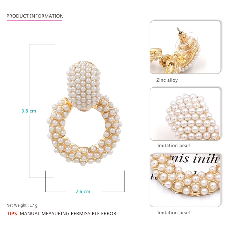 Za Hot Baroque Pearl Round Geometric Earrings For Women Temperament ...
