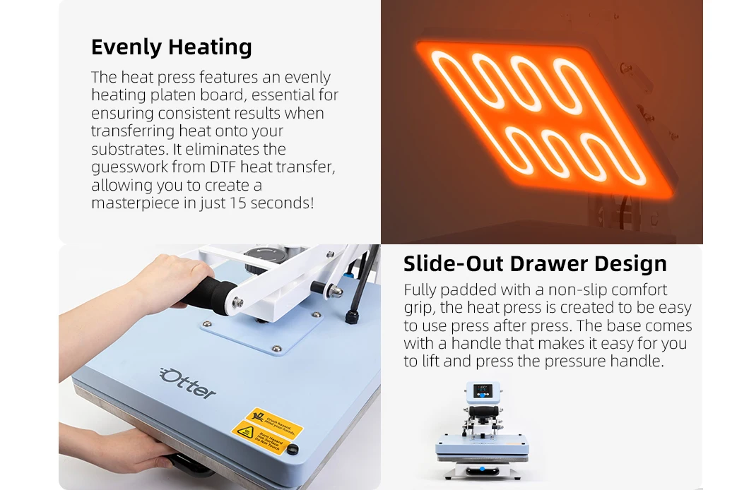 OtterPro 40x60cm DTF Clamshell Heat Press Machine with Drawer for ...
