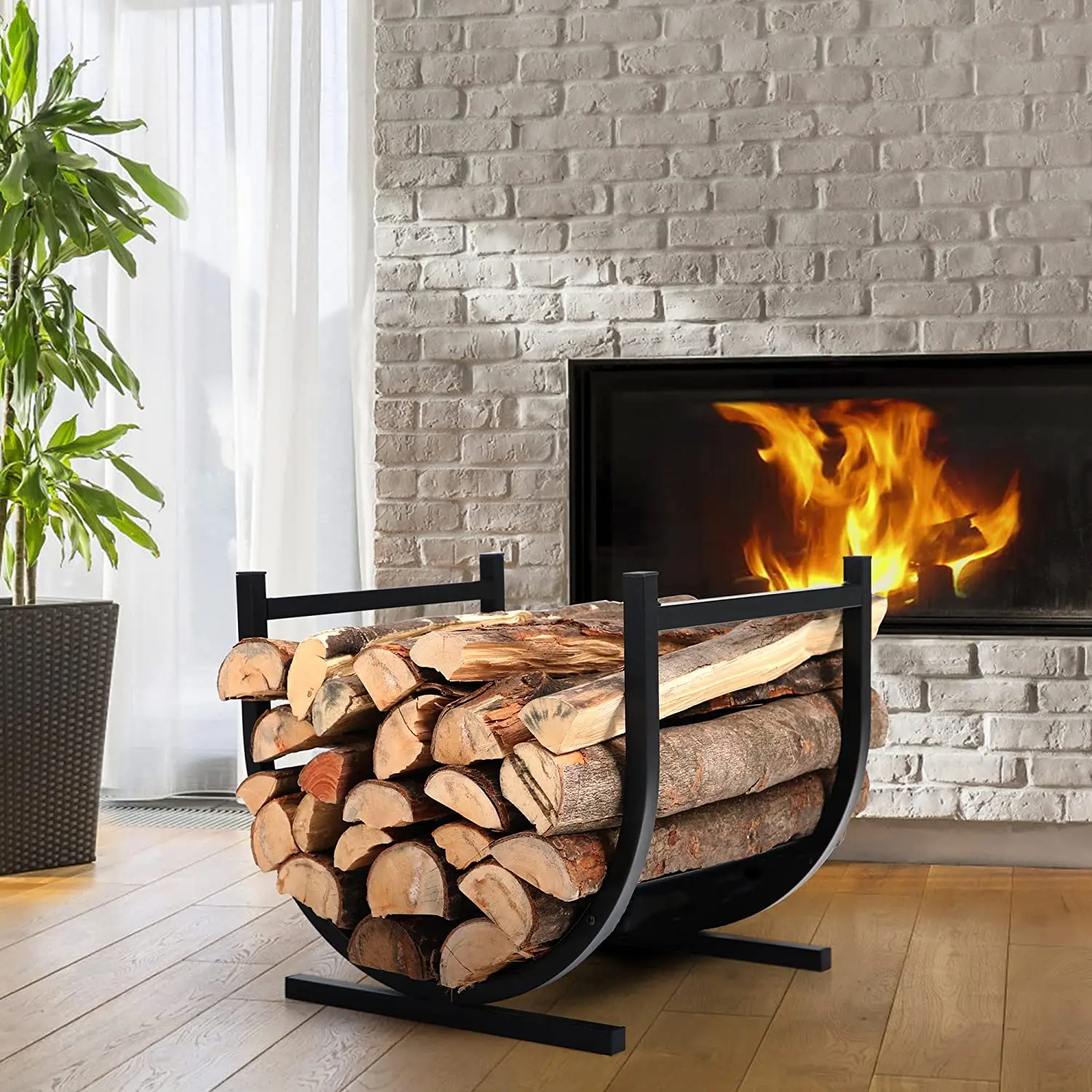 Firewood Rack Indoor Heavy Duty Log Holder Outdoor Logs Storage Fire ...
