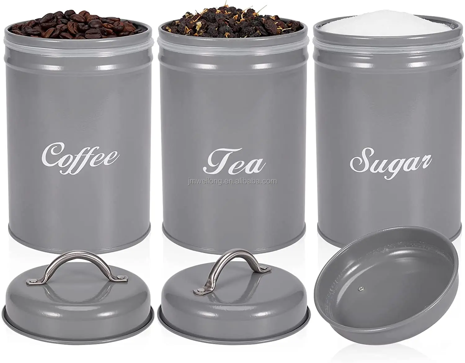 Metal Kitchen Storage Canisters Tin Set Tea Sugar Coffee Jar Home ...