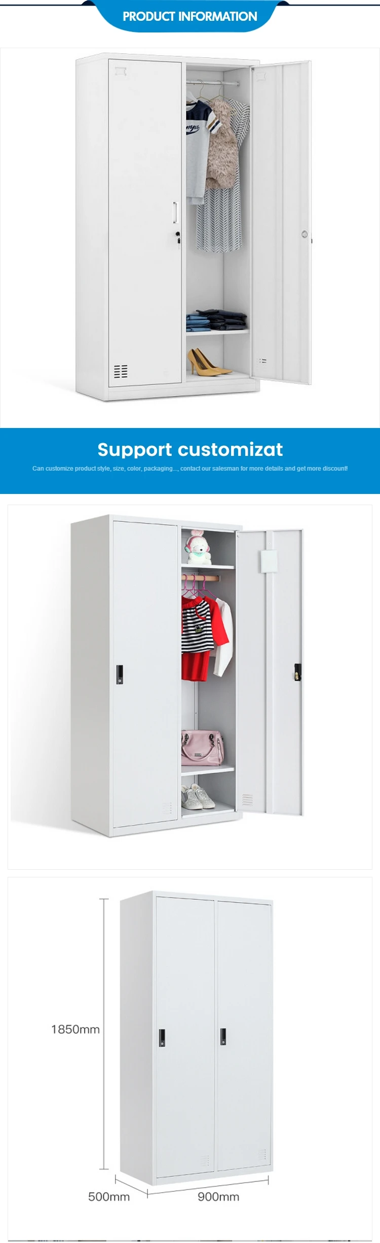 Multi-purpose Steel Hanging Clothes Storage Metal Double Door Locker 2 ...
