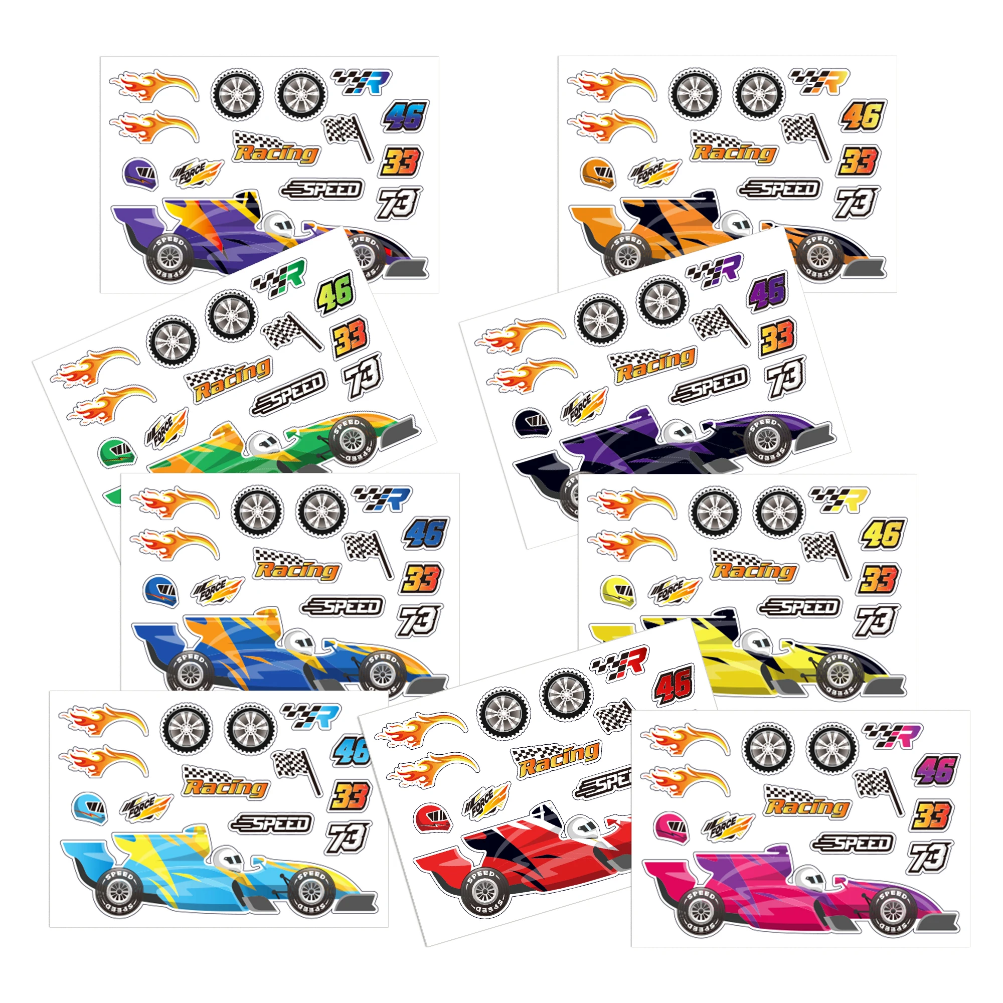 9 Sheets Racing Car Stickers Make A Race Car Stickers Diy Adhesive ...