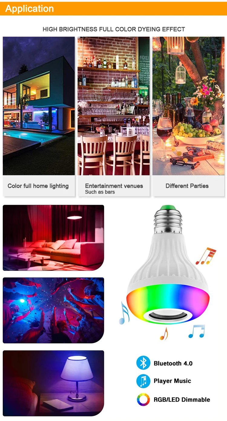 Intelligent Music Play Lamp Speaker Bulb Remote Control E27 Rgb ...