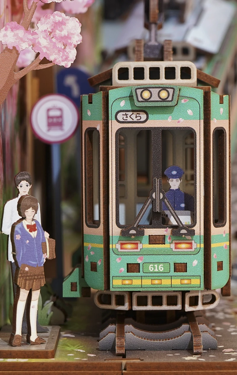 Tonecheer Sakura's Travel Led Light 3d Wooden Puzzle Bookend Diy Book ...