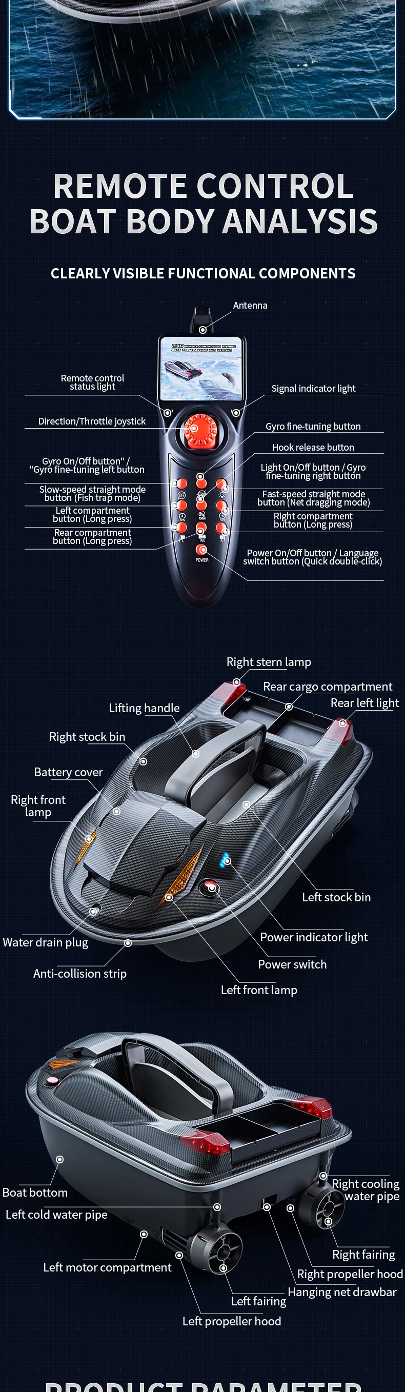 Factory Hj817 Dual-motor 2.4g Remote Control Nesting Boat 7 Lb Heavy Load Night Lights Rc ...