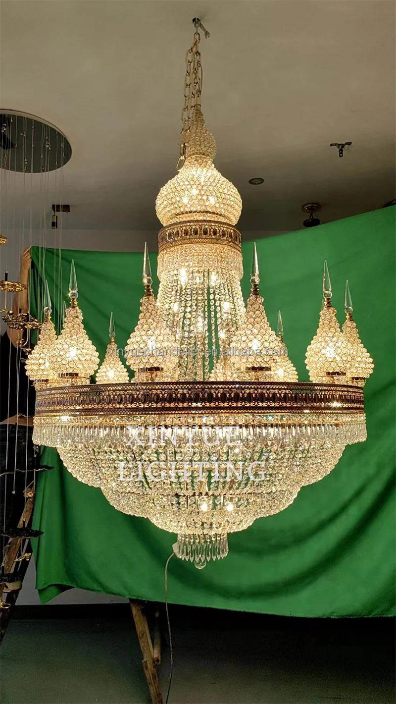 Golden Crystal Mosque Chandelier - Modern Arabic Lighting for Staircase ...
