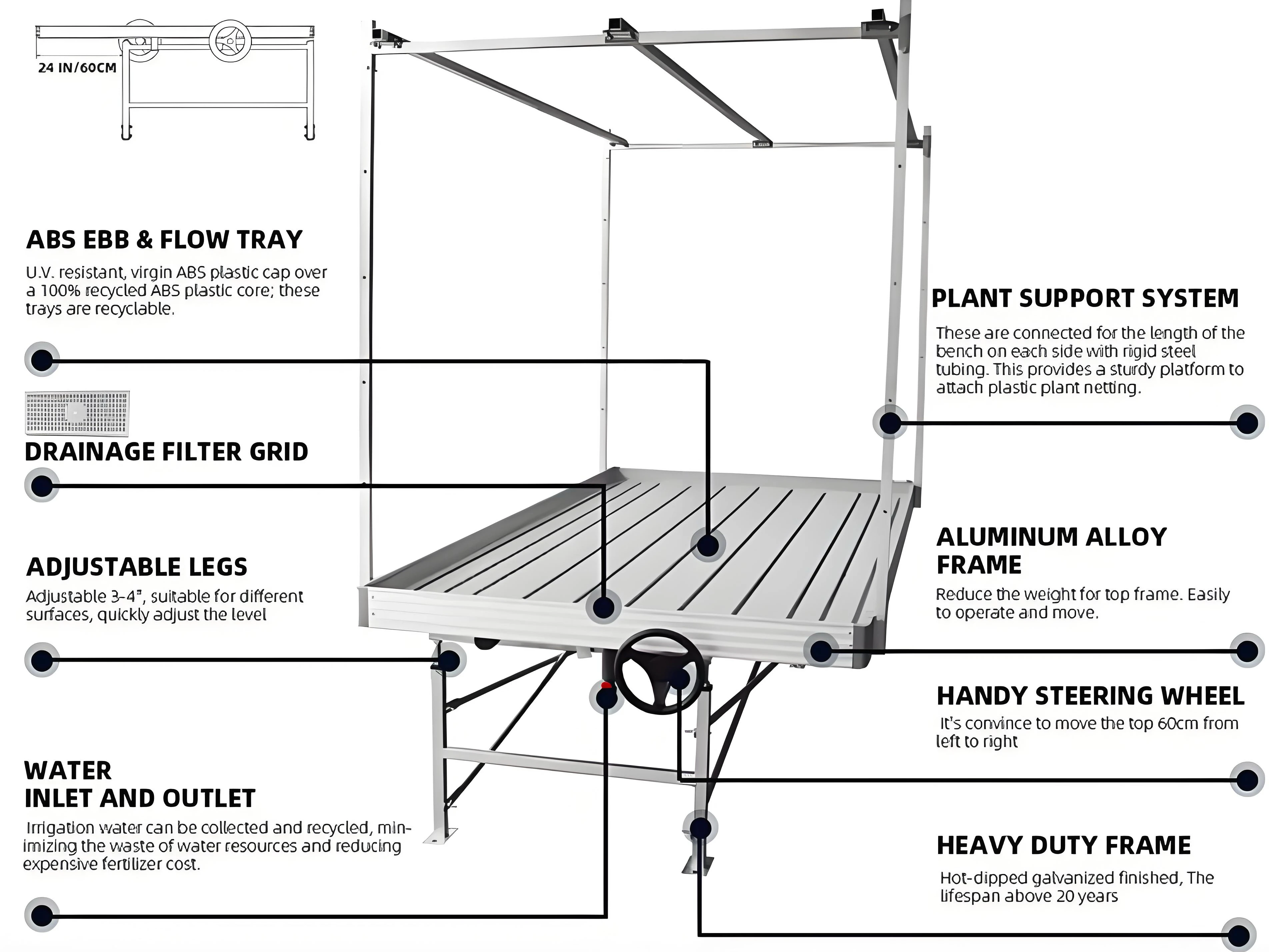 Indoor Greenhouse 4x8 5x5 Flood Tray Top Benches Commercial Growing ...