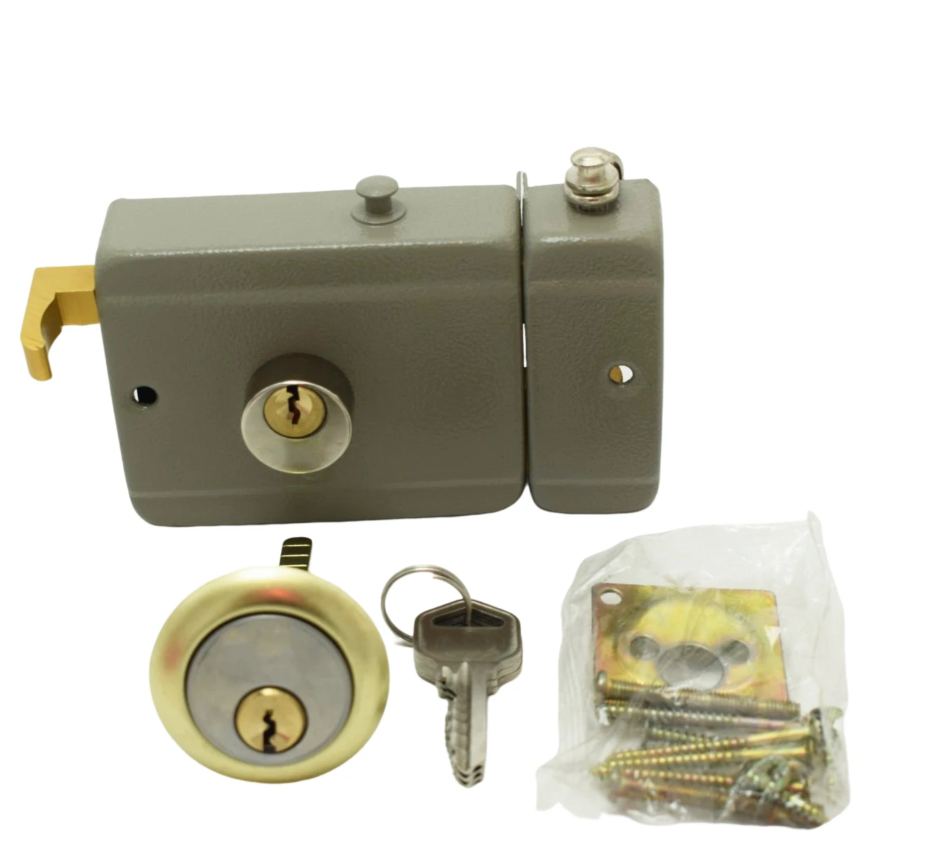 Green Paint Outdoor Wooden Door Rim Lock with Aluminum Cylinder Brass ...