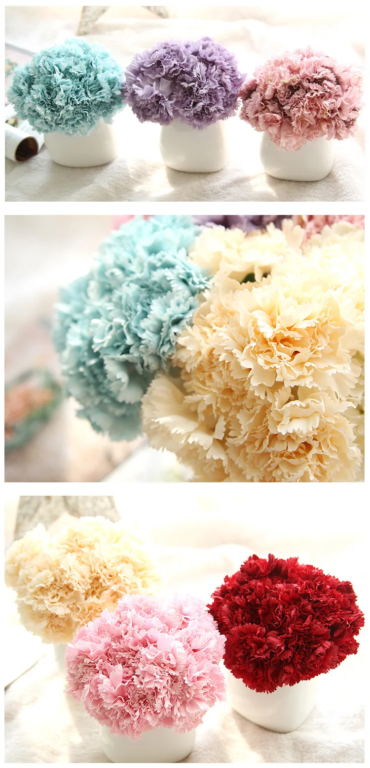 26cm New Artificial Carnation Flower Bouquet Bunch Silk Cloth Mother's ...