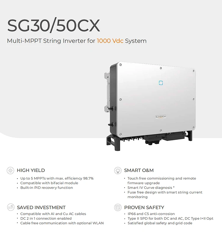 Sungrow Inverter Multi-mppt String Inverter 33kw 50kw Solar Inverter ...