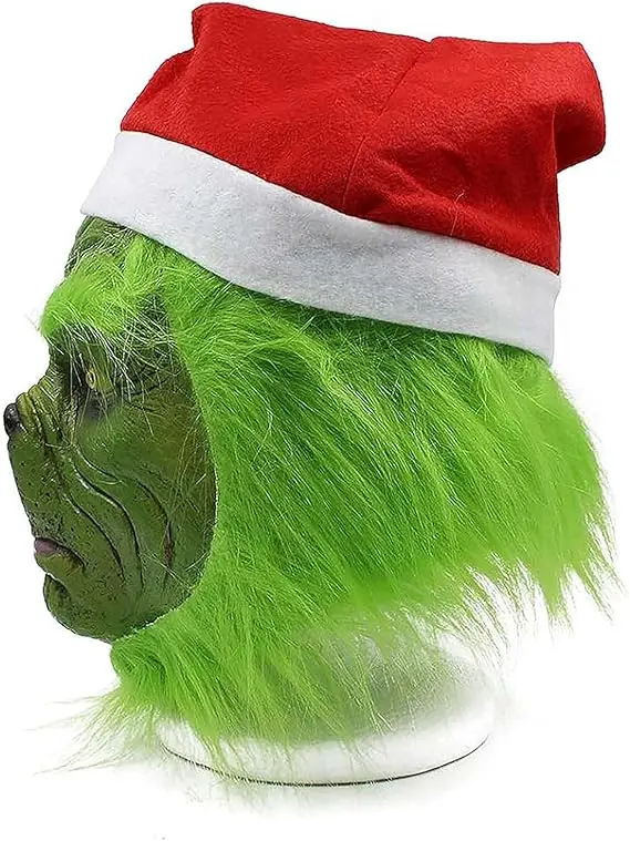 Grinch Full Head Latex Mask Sexy Adult Monster Costume with Xmas Hat ...