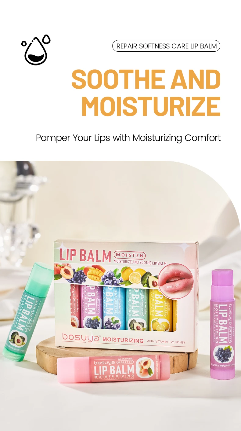 6 Flavors Lips Care Bulk Colorful Plant Extract Moisturizing Lip Balm ...