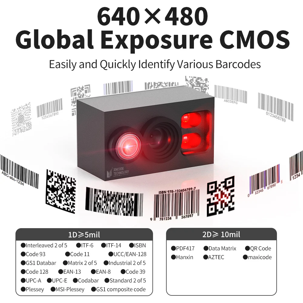 Xincode QR Barcode Scanner Engine - 1D 2D Global Shutter Sensor