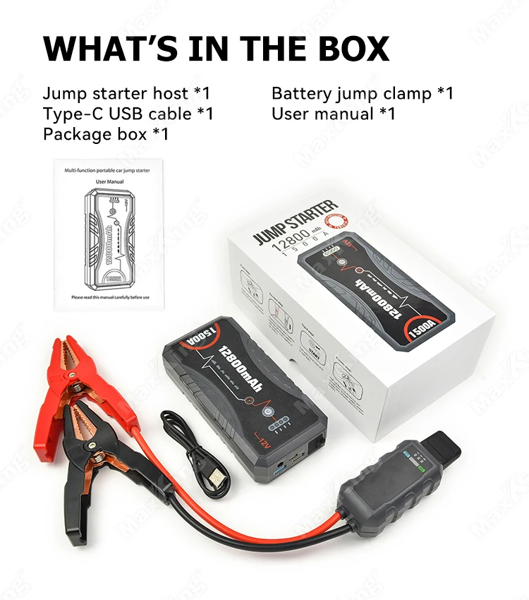 12800mAh Big Capacity Battery Pack Car Battery Jumper Booster 12V Jump Starter Mini Car Booster ...
