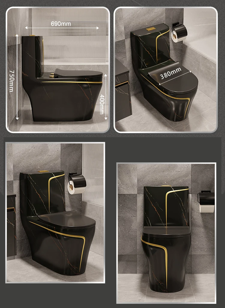 Inodoros Modernos Luxury Gold Black Porcelain Water Closet Ceramic One Piece Bathroom Wc Bowl ...