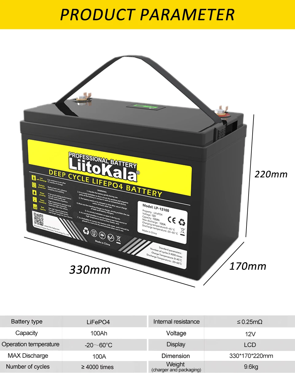 LiitoKala 12v 100ah Lifepo4 Battery Lithium Ion Batteries Pack Smart BMS 4000 Cycles with LCD ...
