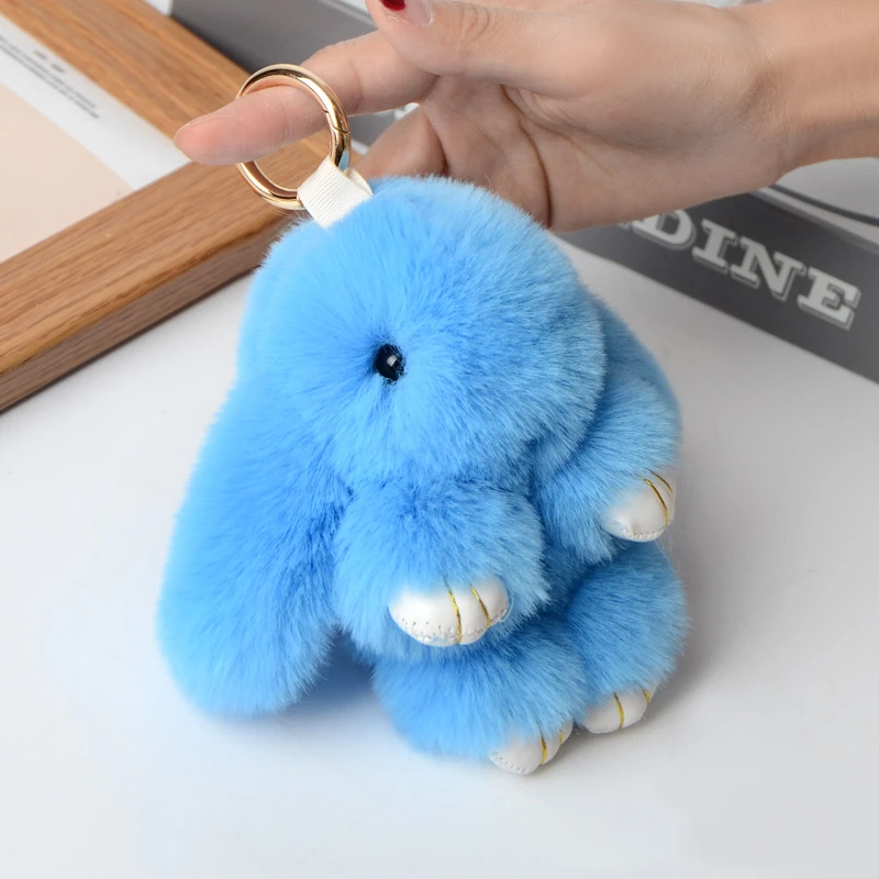 18cm Bunny Doll Keychain - Soft, Cute Faux Fur Pom Pom