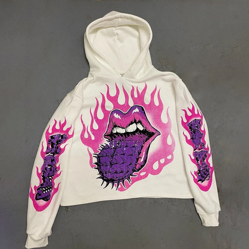Custom Male Blank Raw Hem Foam Cropped Hoodie No Strings Heavyweight ...