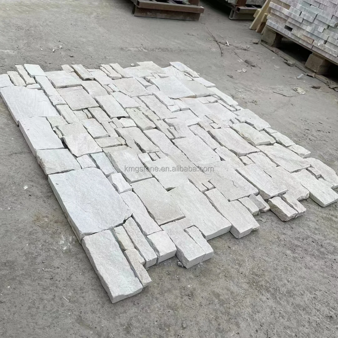 Natural White Sandstone Cement Back Stacked Stone Wall Cladding Slate Product Category - Buy ...