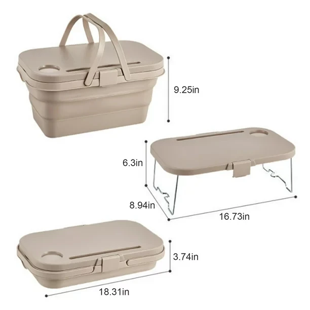 Folding Picnic Basket for 2 or 4 with Lid or Tray Table Set Collapsible ...