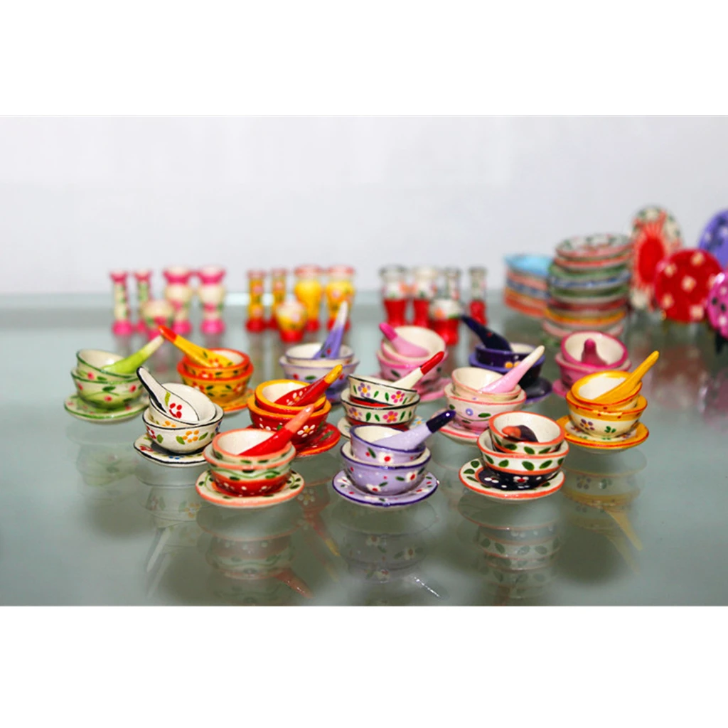 Doll House Scene Accessories Mini Painted Pottery Bowl Set Miniature ...