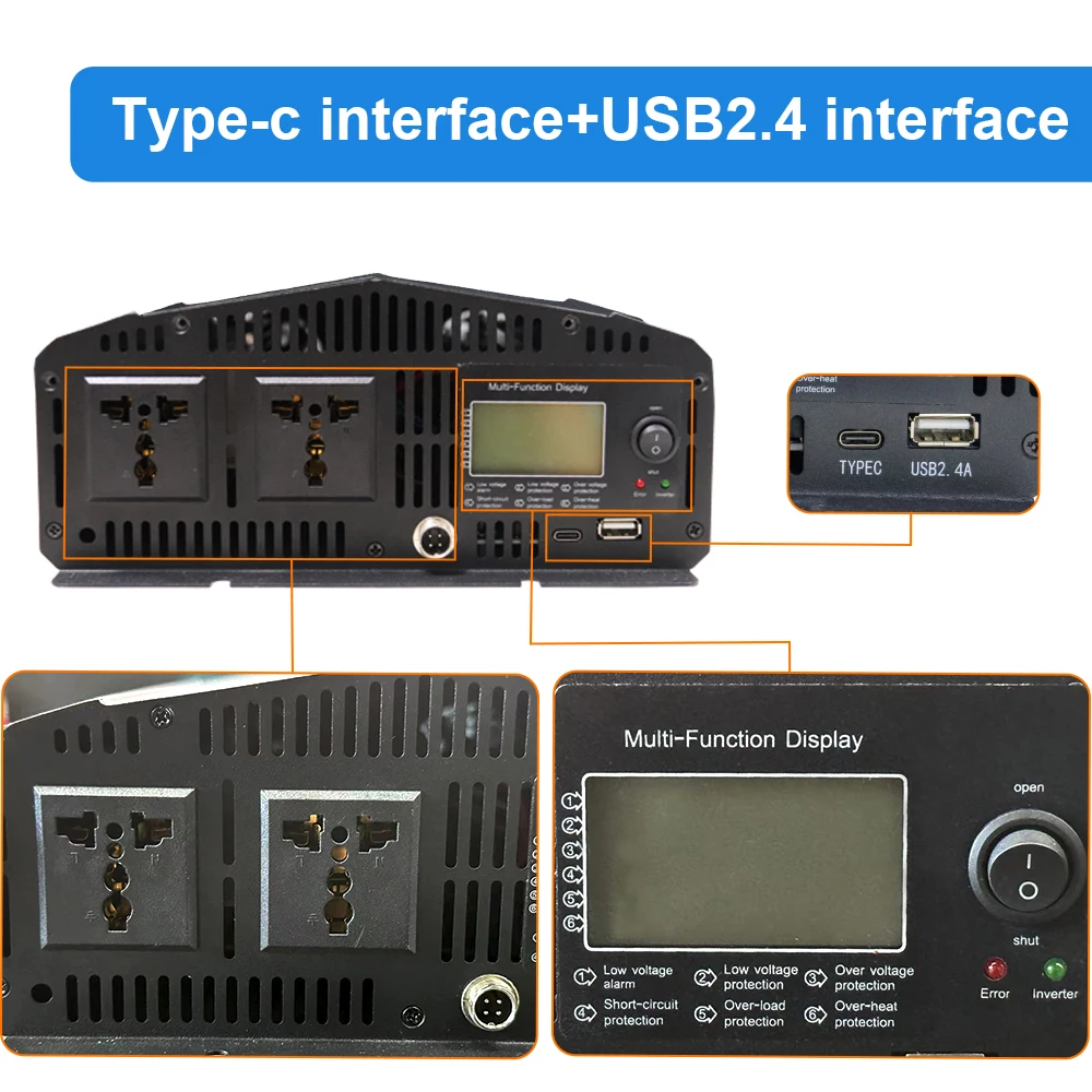 6kw 6kva Dc 12v 24v 48v To Ac 110v 220v Battery Charger Off Grid Pure ...