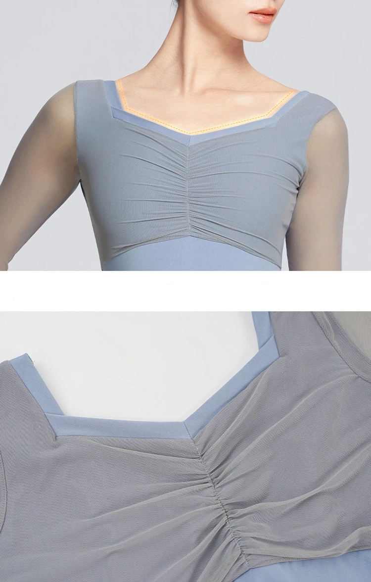 Front Pinched Leotard Long Sleeve Mesh Leotards Dancewear For Women ...