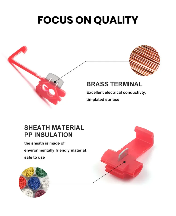 Red Blue Yellow Awg22-10 Insulated Electrical Brass T-tap Connectors ...