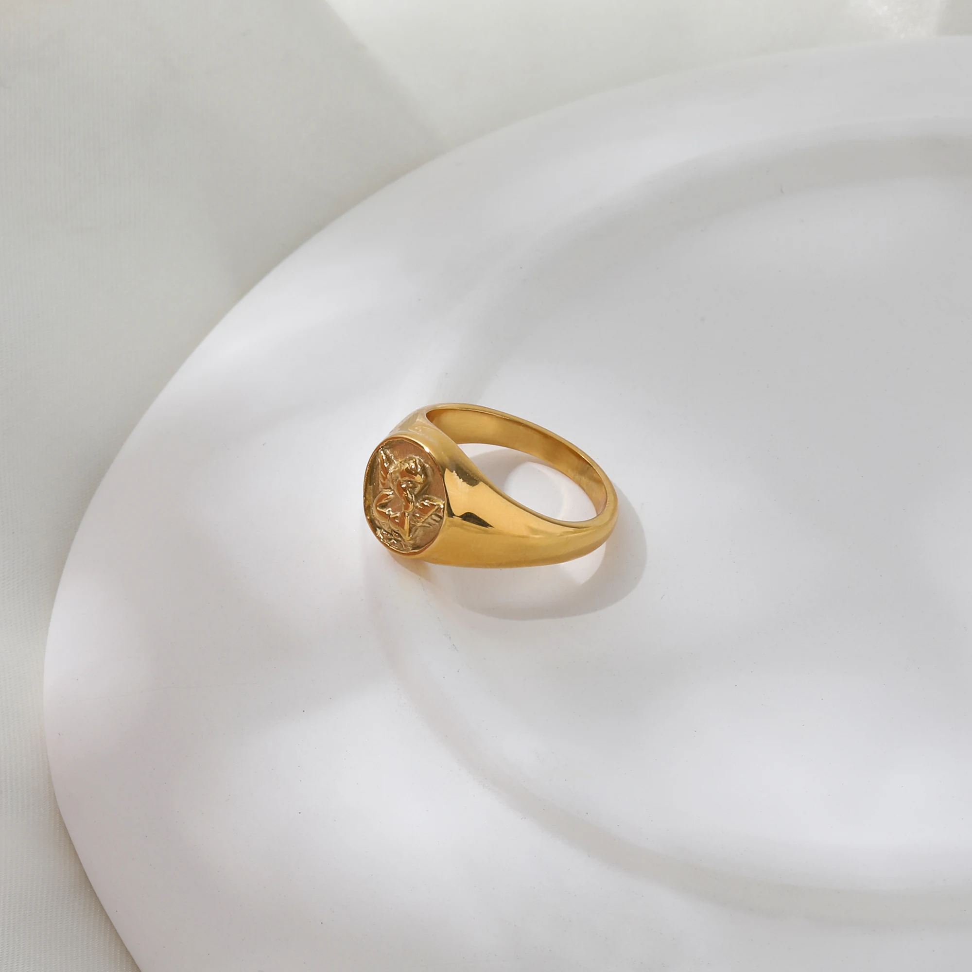 High End 18K PVD Waterproof Gold Plated Angel Stainless Steel Rings ...