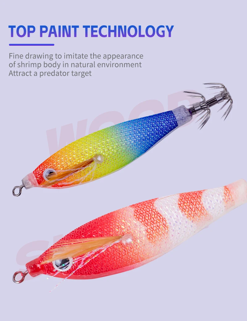 Squidduke Toto Luminous Egi Squid Jig Lure Wood Shrimp Cuttlefish Octopus Glow Squid Fishing ...
