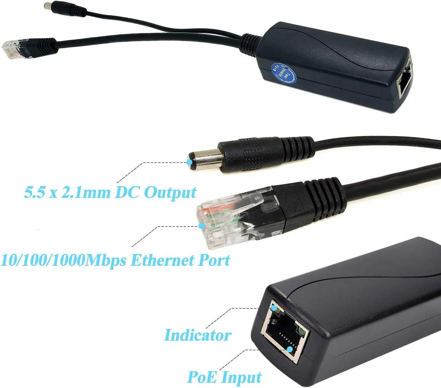 POE Combiner Splitter Cable RJ45 Connector Two Cameras Use One Network ...