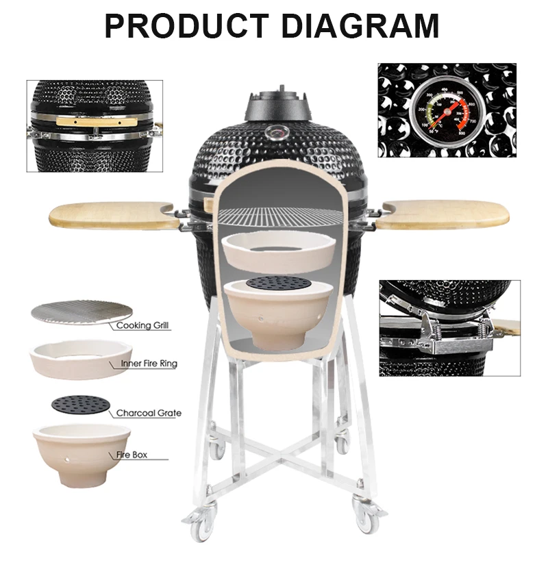 2020 Seb Big Black Egg Kamado Grill Ceramic Barbeque Grill,18 Inches ...