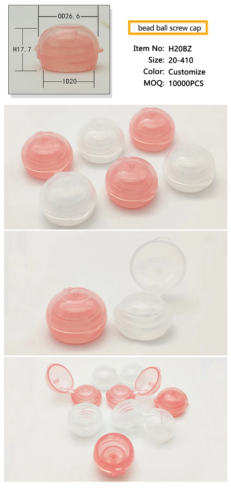Plastic 20mm Flip Top Cap Ball Shape 20/400 Dispensing Cap for Hand ...
