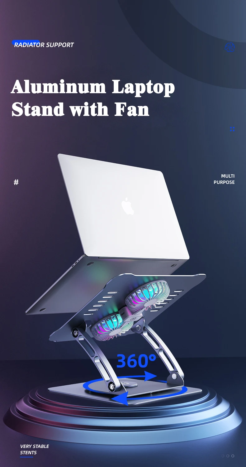 Yicosun Adjustable Ergonomic 2 Fans Laptop Holder Aluminum Alloy Desk ...