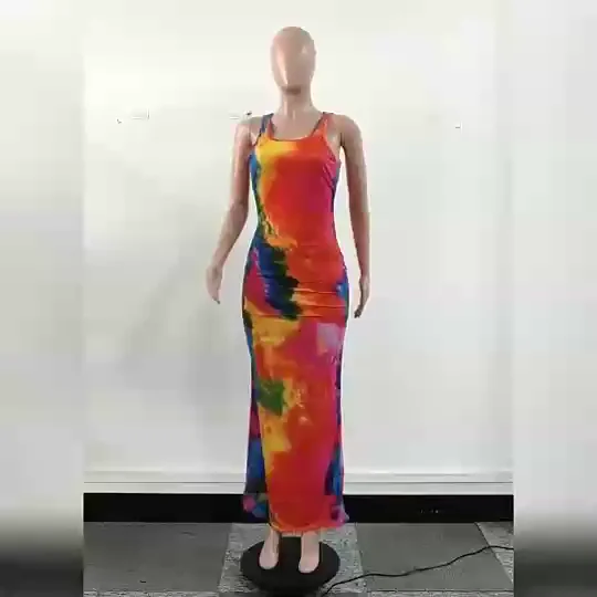 Y2k Summer Sundress Party Club Wear Mesh See Thru Sleeveless Graphic ...