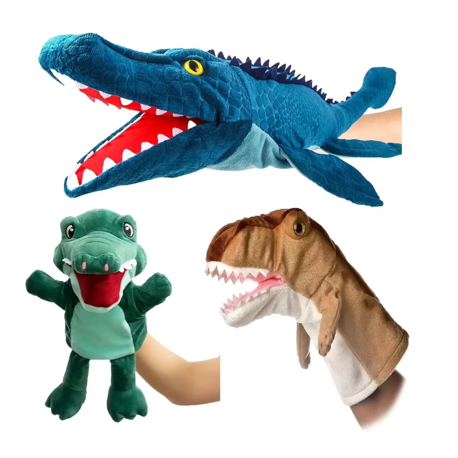 Dinosaur Hand Puppets Realistic Soft Animal Head Toys Set Hand Puppet ...