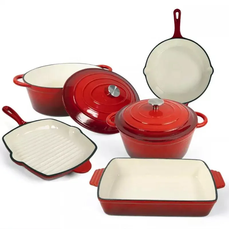 Kitchen Enamelware Casserole Set Enameled Cast Iron Cookware Sets 9Pcs ...