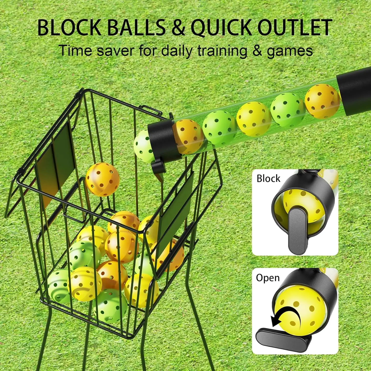 Pickleball Picker Upper Holds 12/15 Balls, Picker Hopper Tube ...